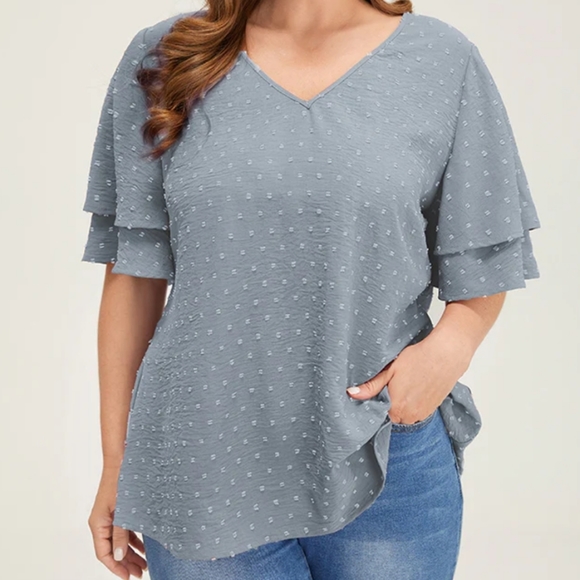 BloomChic | Tops | 525 Bloomchic Plus Size Plain Ruffle Tiered Sleeve V ...